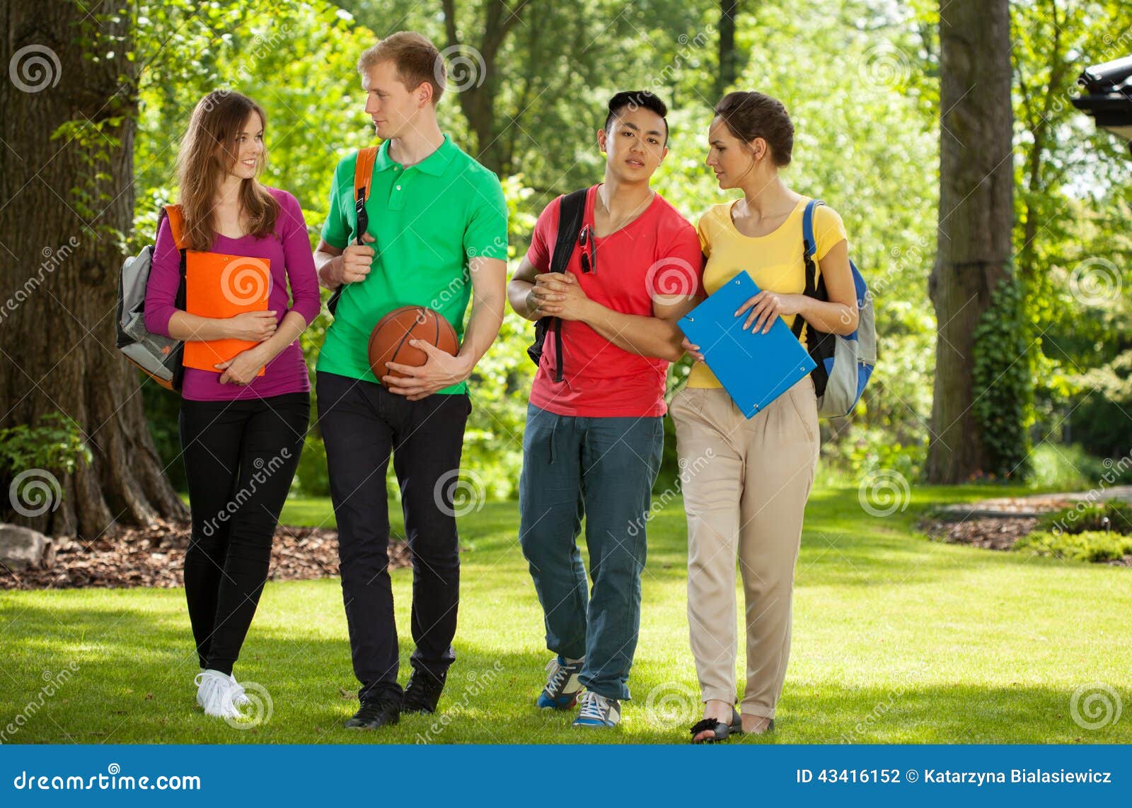 Happy College Students Outdoors Stock Photo - Image of asian, multi ...