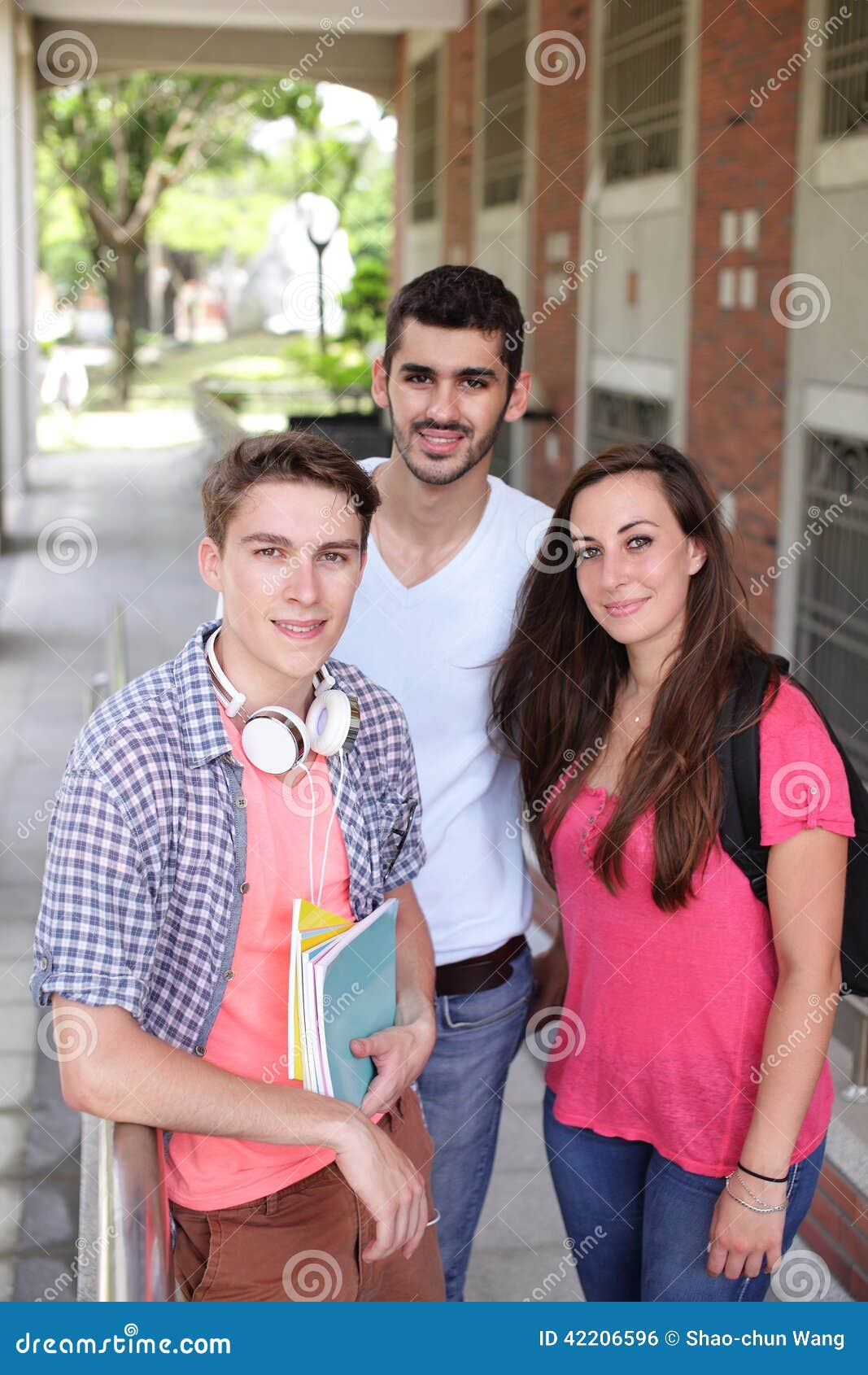 Happy College Students Using Computer Stock Photo - Image of outdoor ...