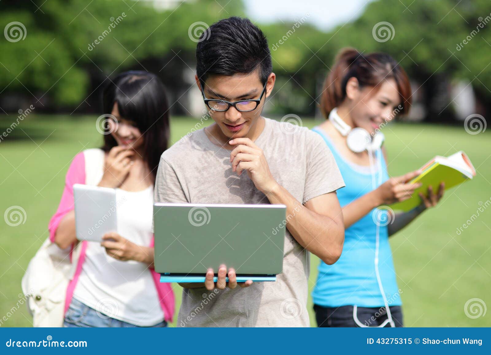 Happy College Students Using Computer Stock Image - Image of happy ...