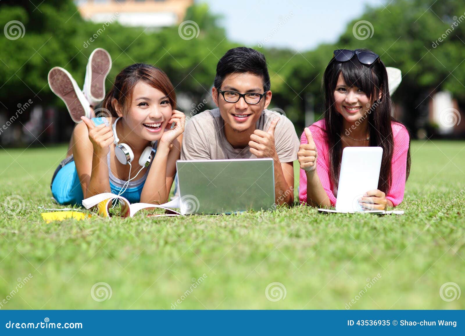 Happy College Students Using Computer Stock Image - Image of media ...