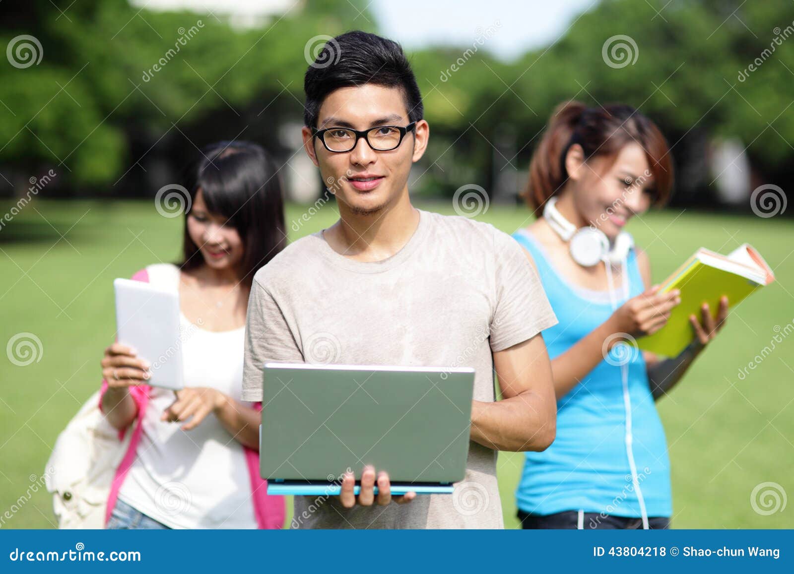 Happy College Students Using Computer Stock Photo - Image of digital ...