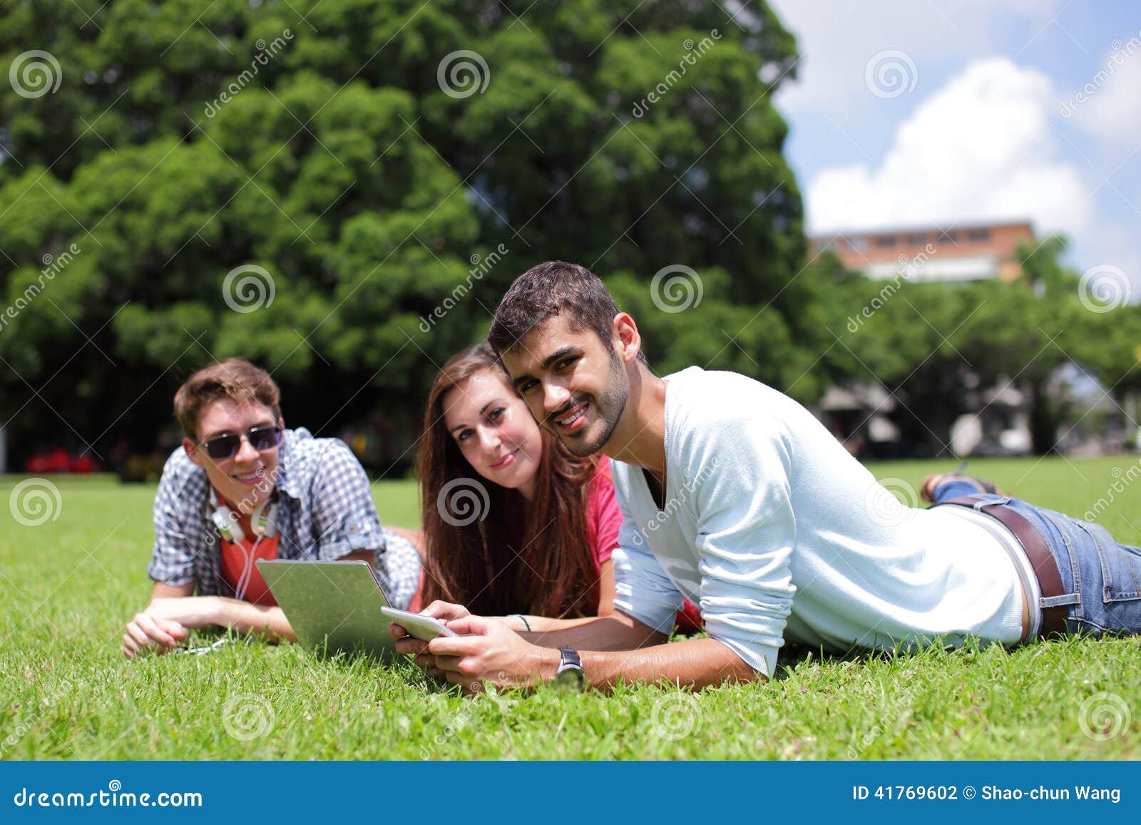 Happy College Students Using Computer Stock Photo - Image of school ...