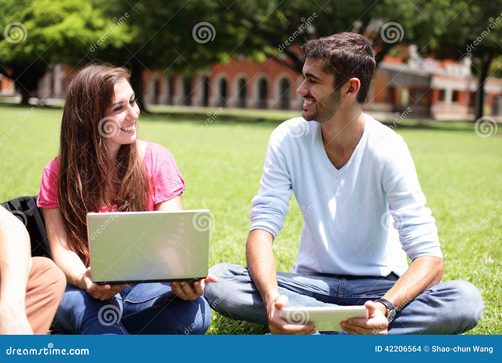 Happy College Students Using Computer Stock Photo - Image of ...