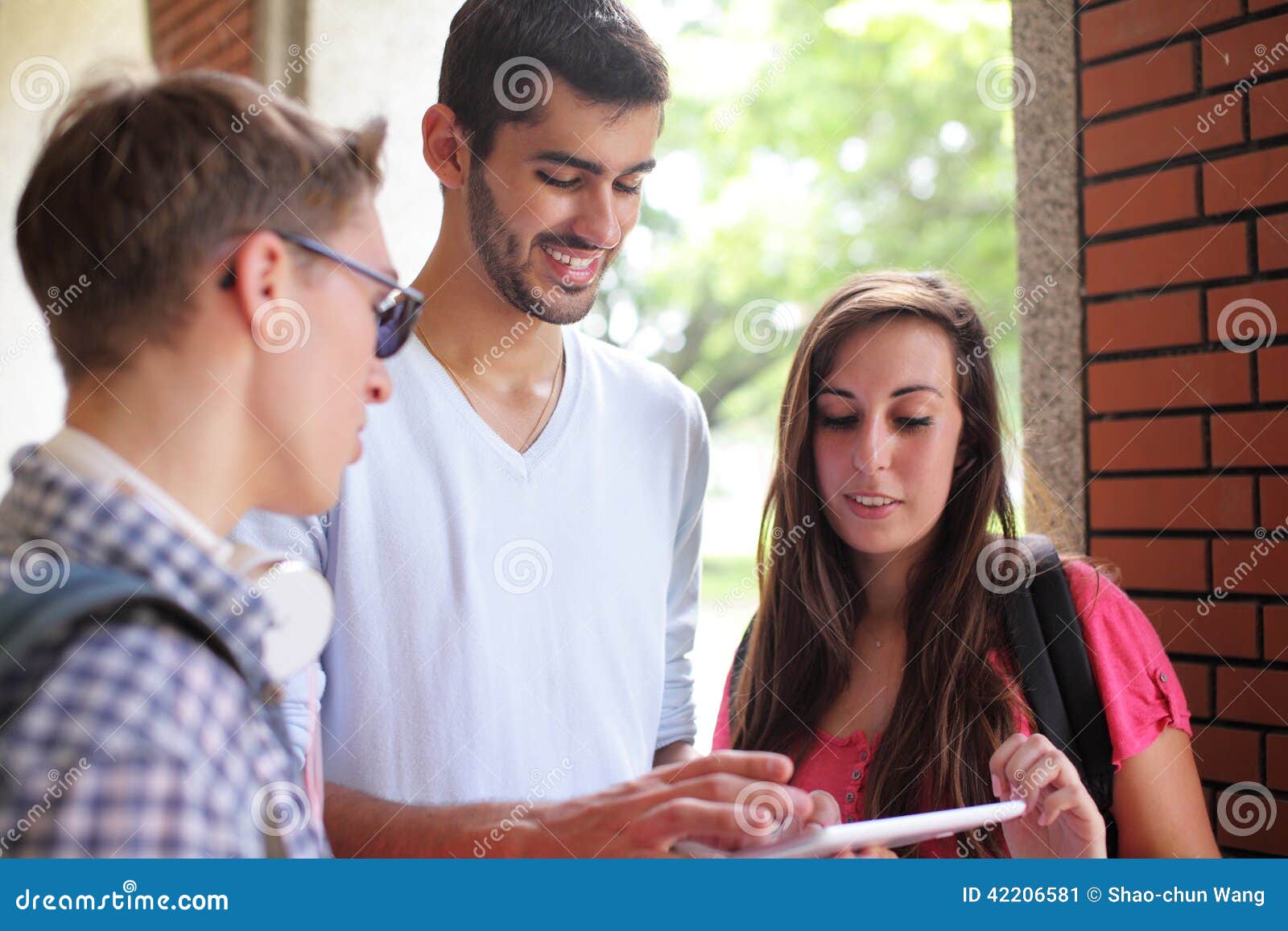 Happy College Students Using Computer Stock Image - Image of european ...