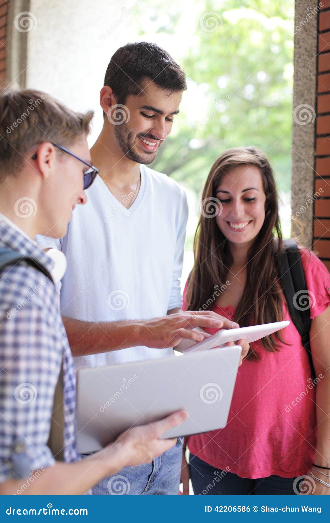 Happy College Students Using Computer Stock Photo - Image of friends ...