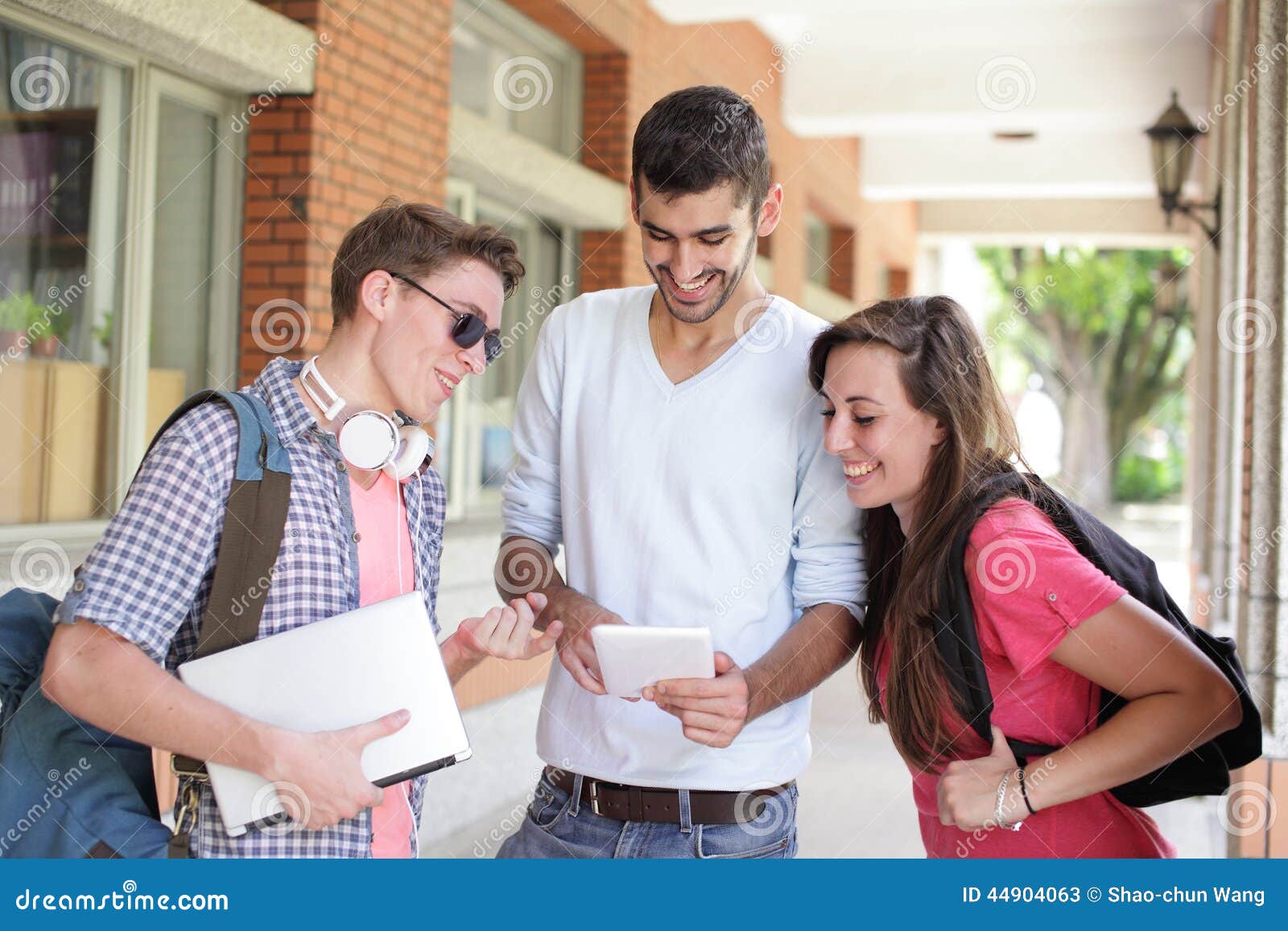 Happy College Students Using Computer Stock Image - Image of friendship ...
