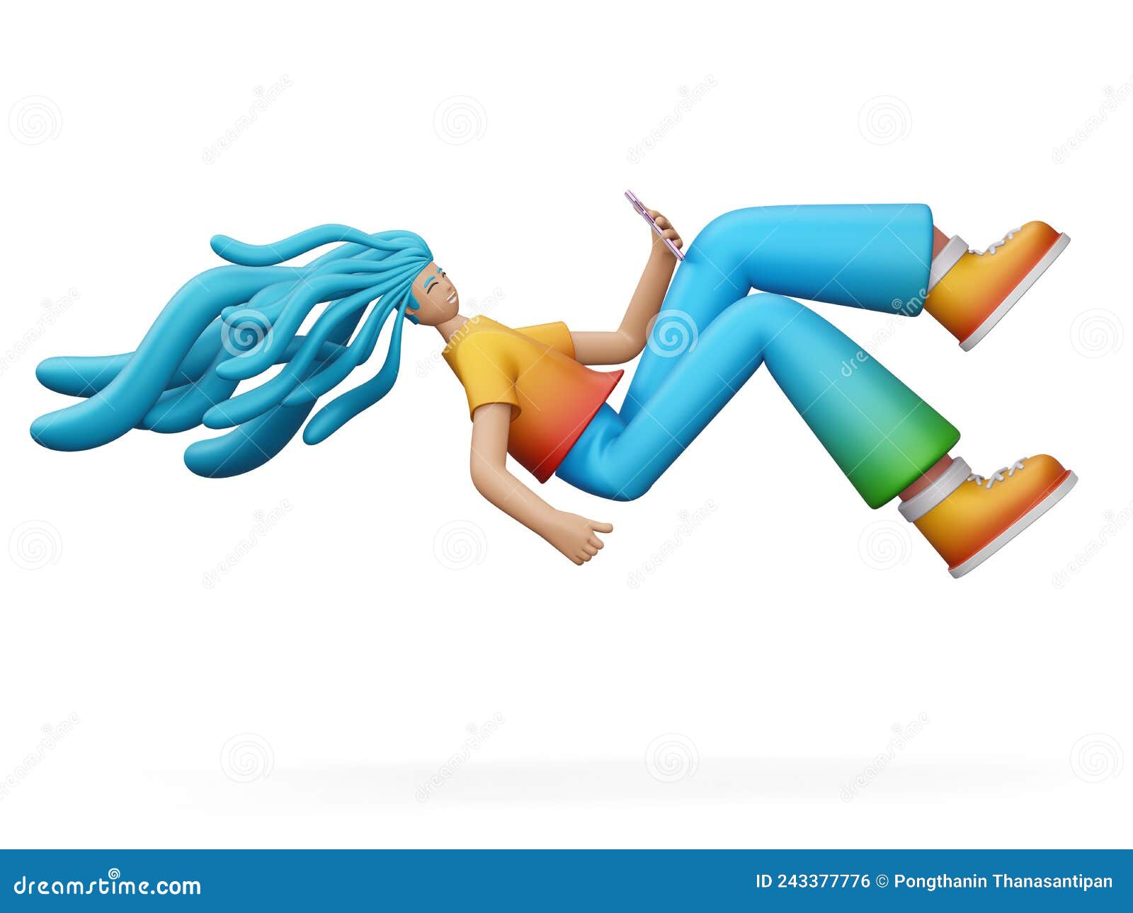 Happy Colorful Floating People with Mobile Phone Stock Illustration ...