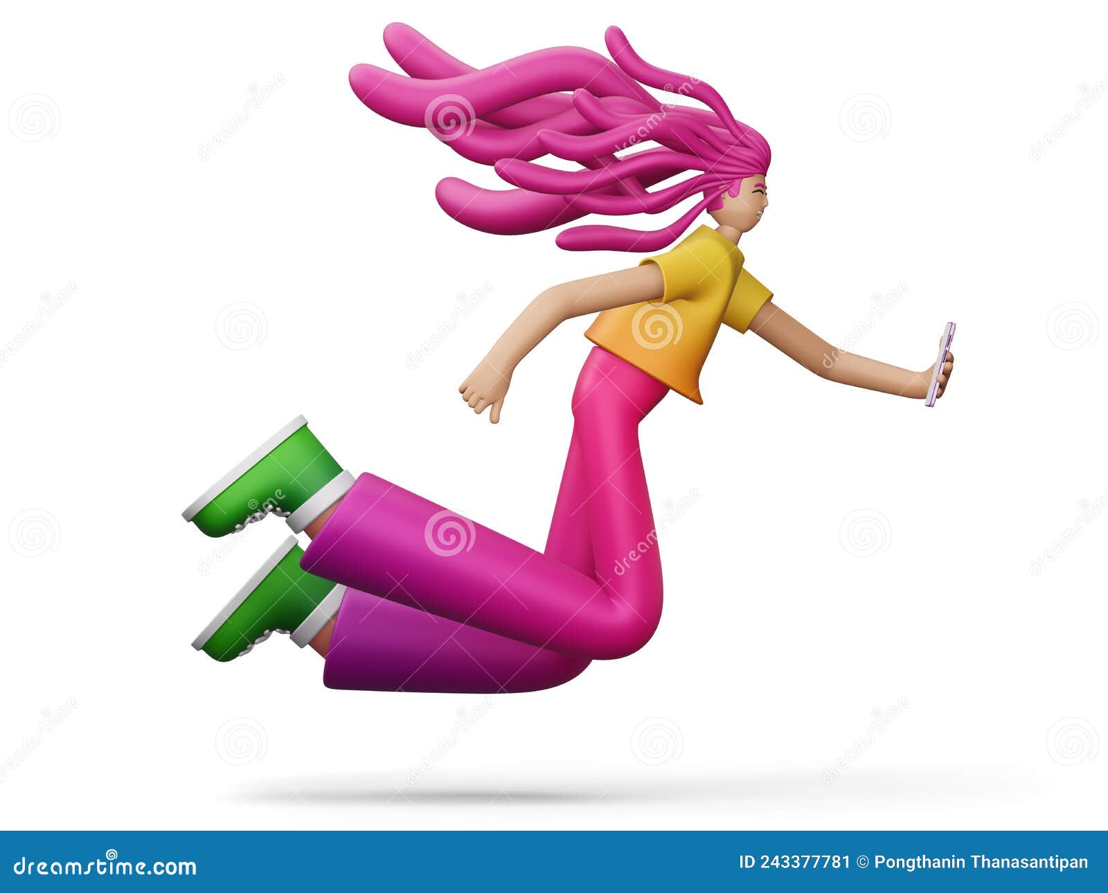 Happy Colorful Floating People with Mobile Phone Stock Illustration ...