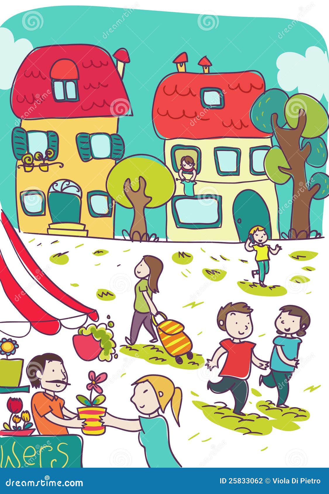 Happy Colorful Place in Town Stock Illustration - Illustration of kids ...