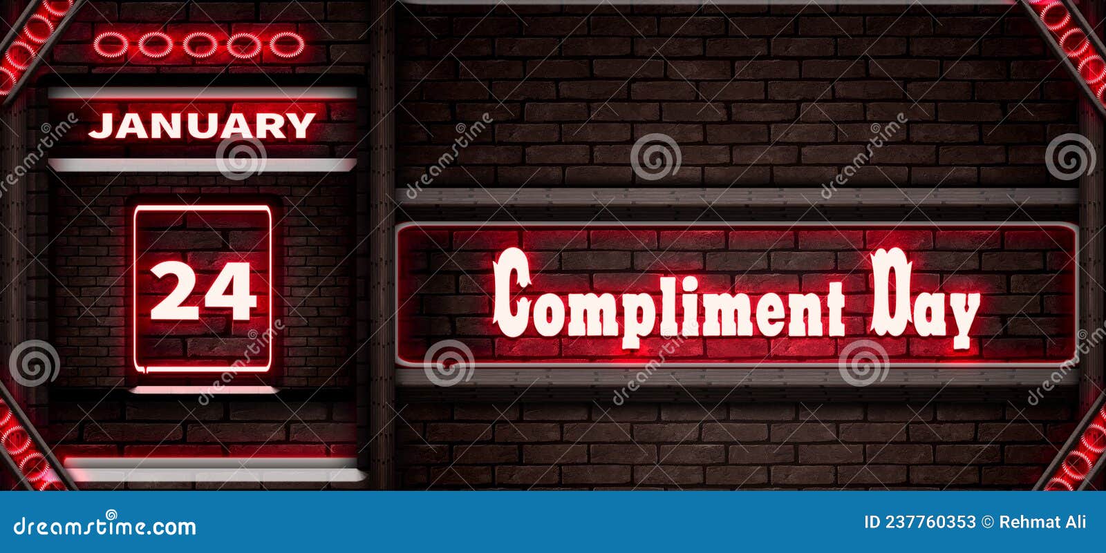 24 January, Compliment Day, Neon Text Effect on Bricks Background Stock ...