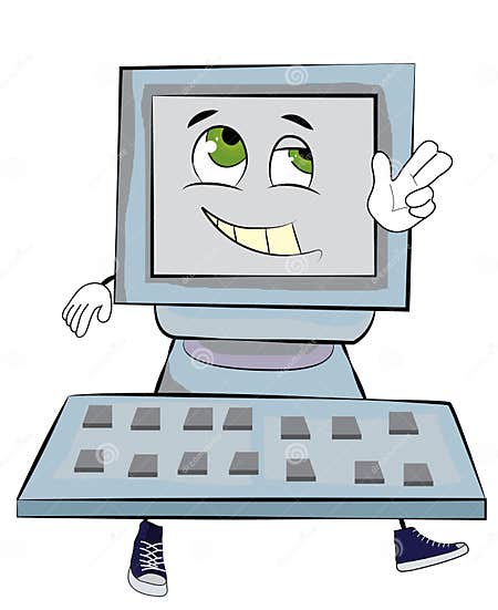 Happy Computer cartoon stock illustration. Illustration of keyboard ...