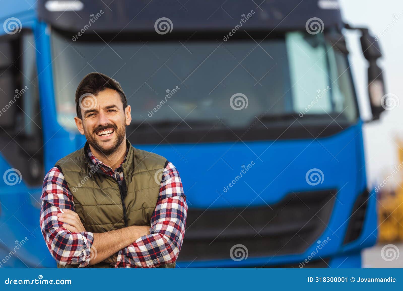 Confident Male Driver Standing in Front on His Truck Stock Image ...