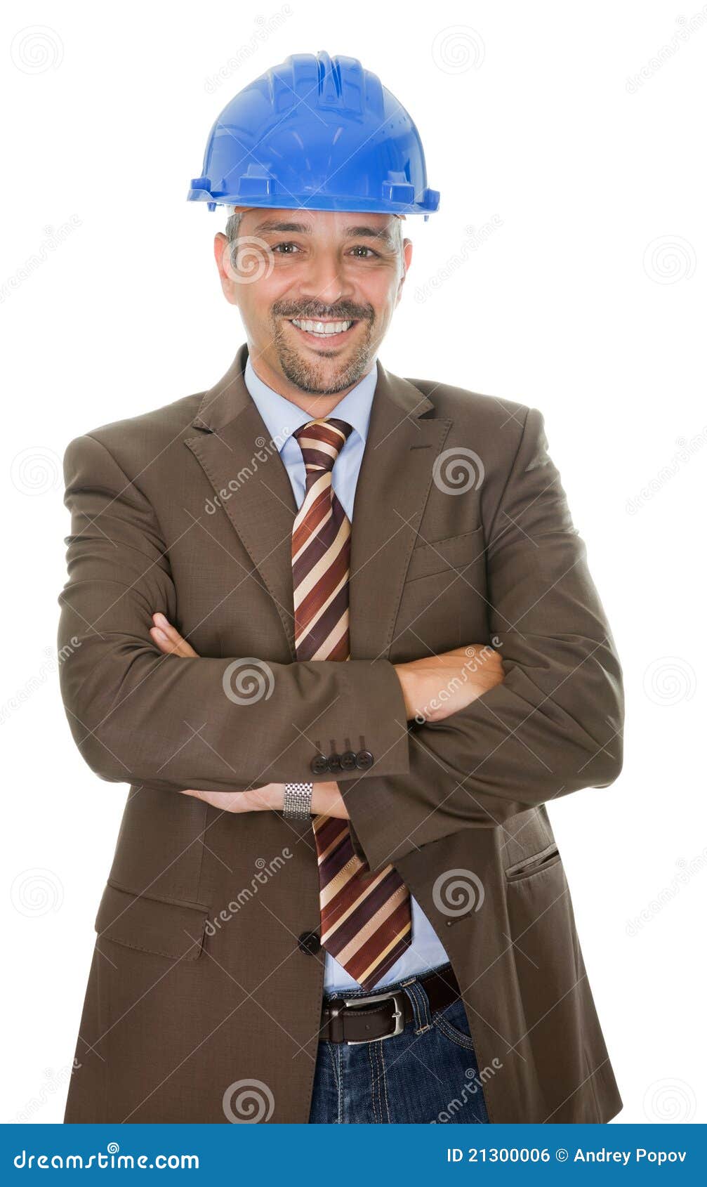 Happy Construction Worker Leaning On Ladder Royalty-Free Stock Photo ...