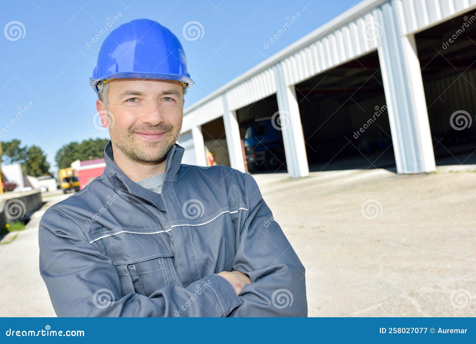 Happy Construction Worker on Building Site Stock Image - Image of ...