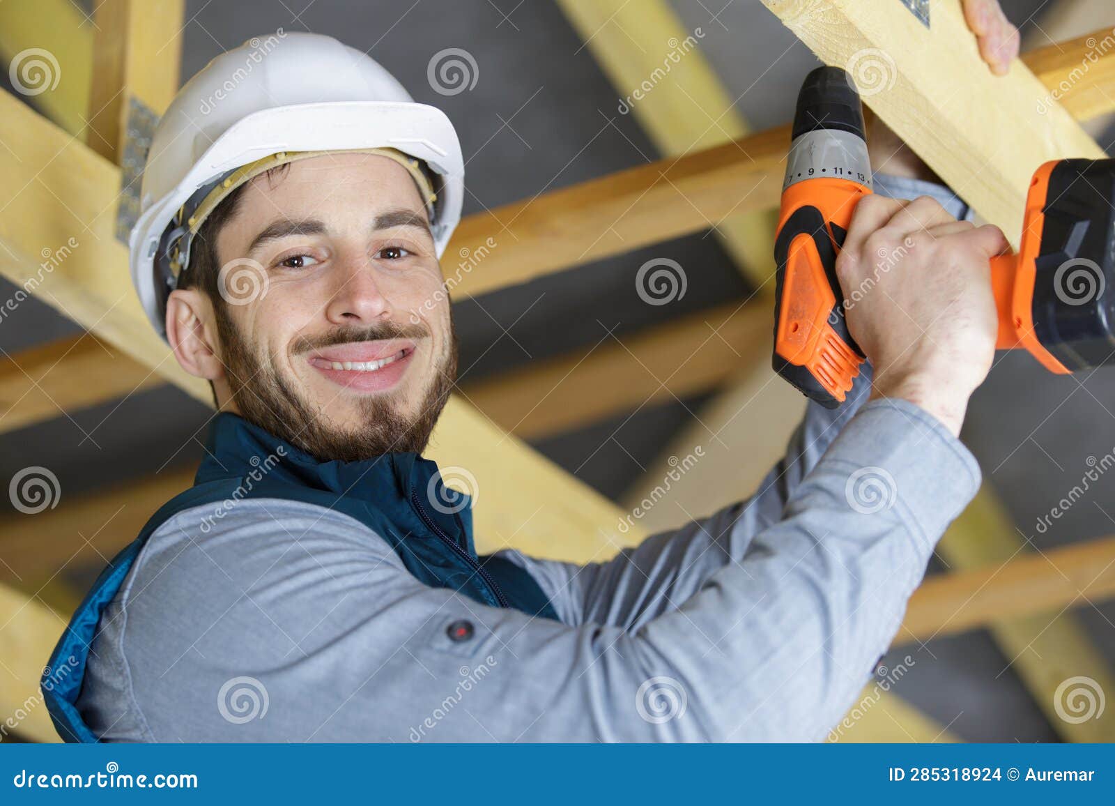 Happy Construction Worker on Duty Stock Photo - Image of garden ...