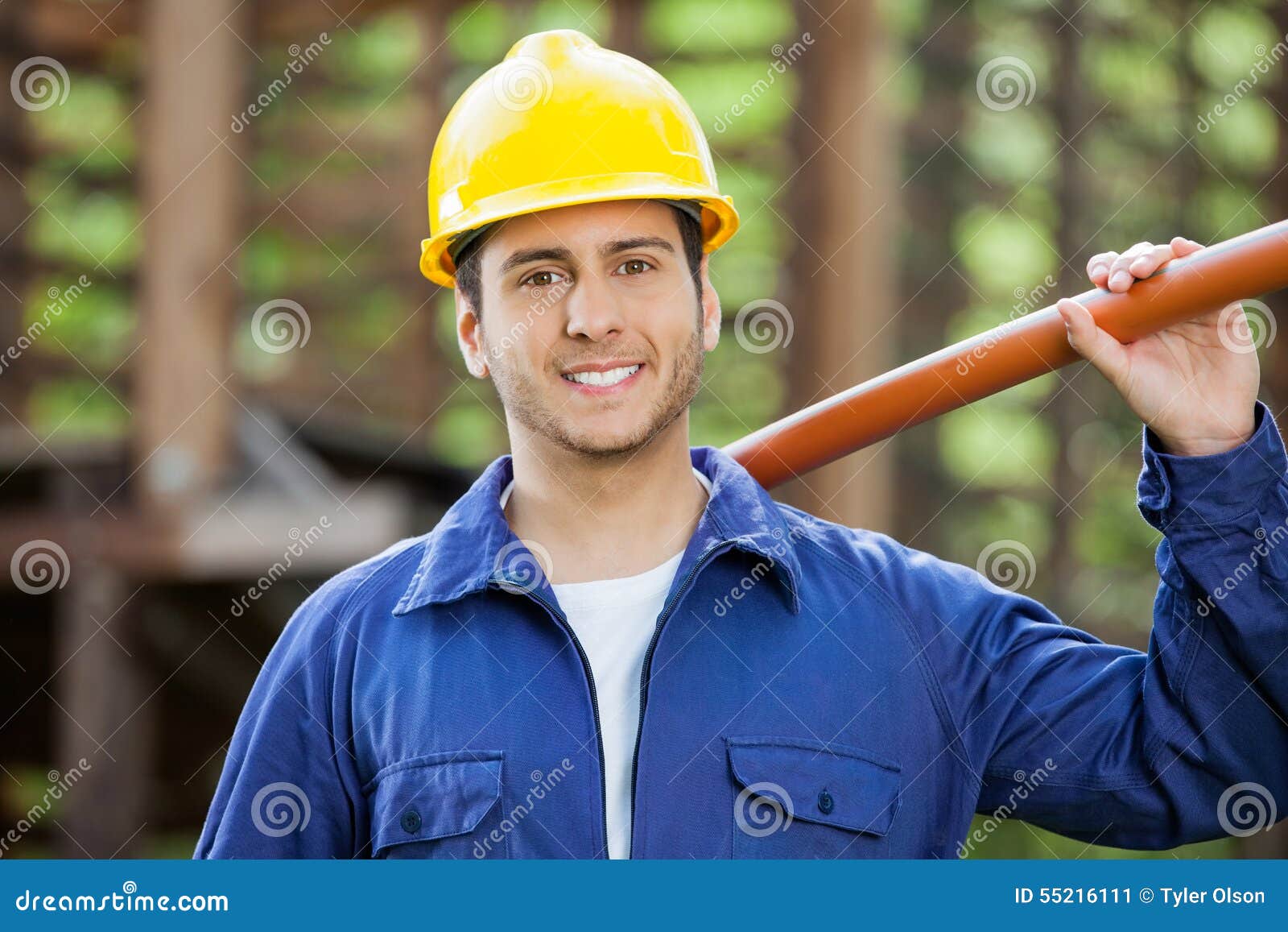 Happy Construction Worker Holding Pipe Stock Image - Image of front ... Happy Construction Worker Holding Pipe Stock Image - Image of front ...