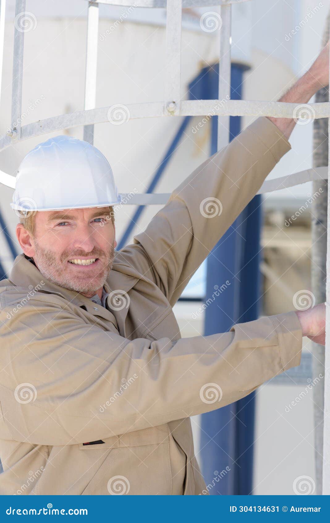 Happy Construction Worker Outdoors Stock Image - Image of building ...