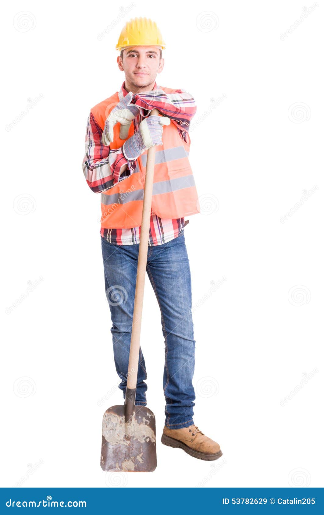Happy Construction Worker Resting on the Shovel Stock Image - Image of ...