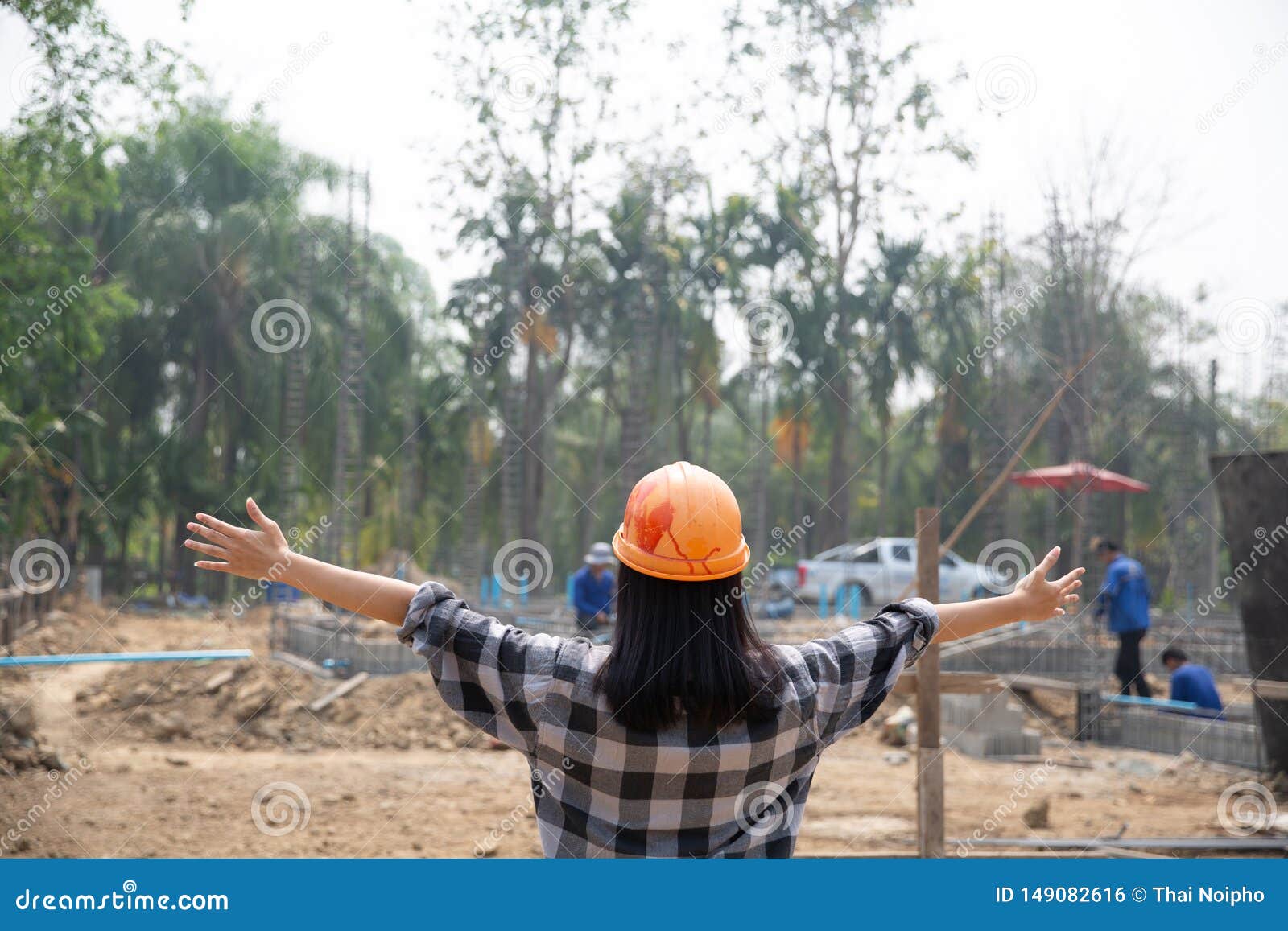 Happy Construction Worker and Work. Stock Photo - Image of concrete ...