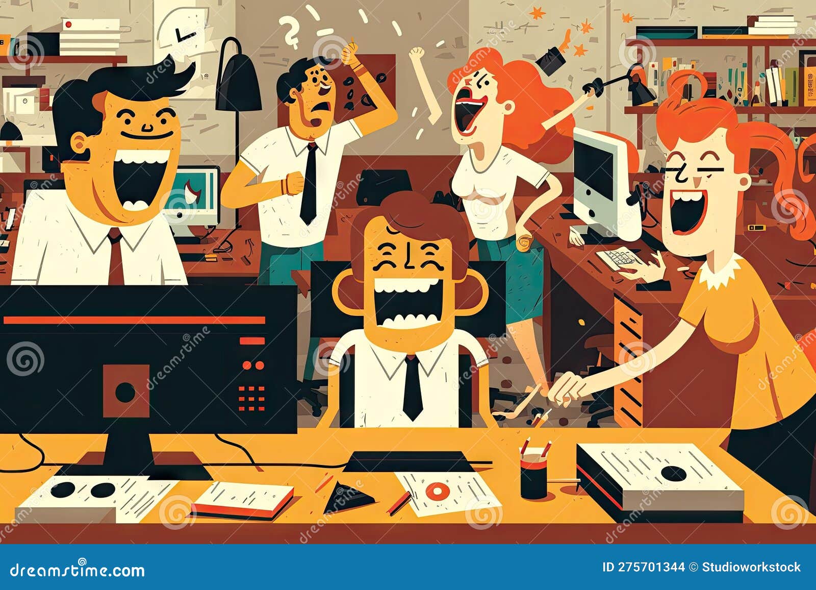 Happy Constructive Teamwork of People in Office Workaholism Stock ...