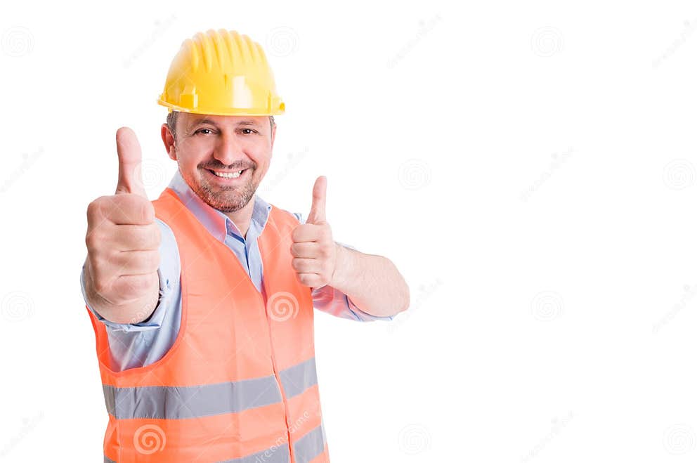 Happy Constructor Smiling and Showing Thumbs Up Stock Image - Image of ...
