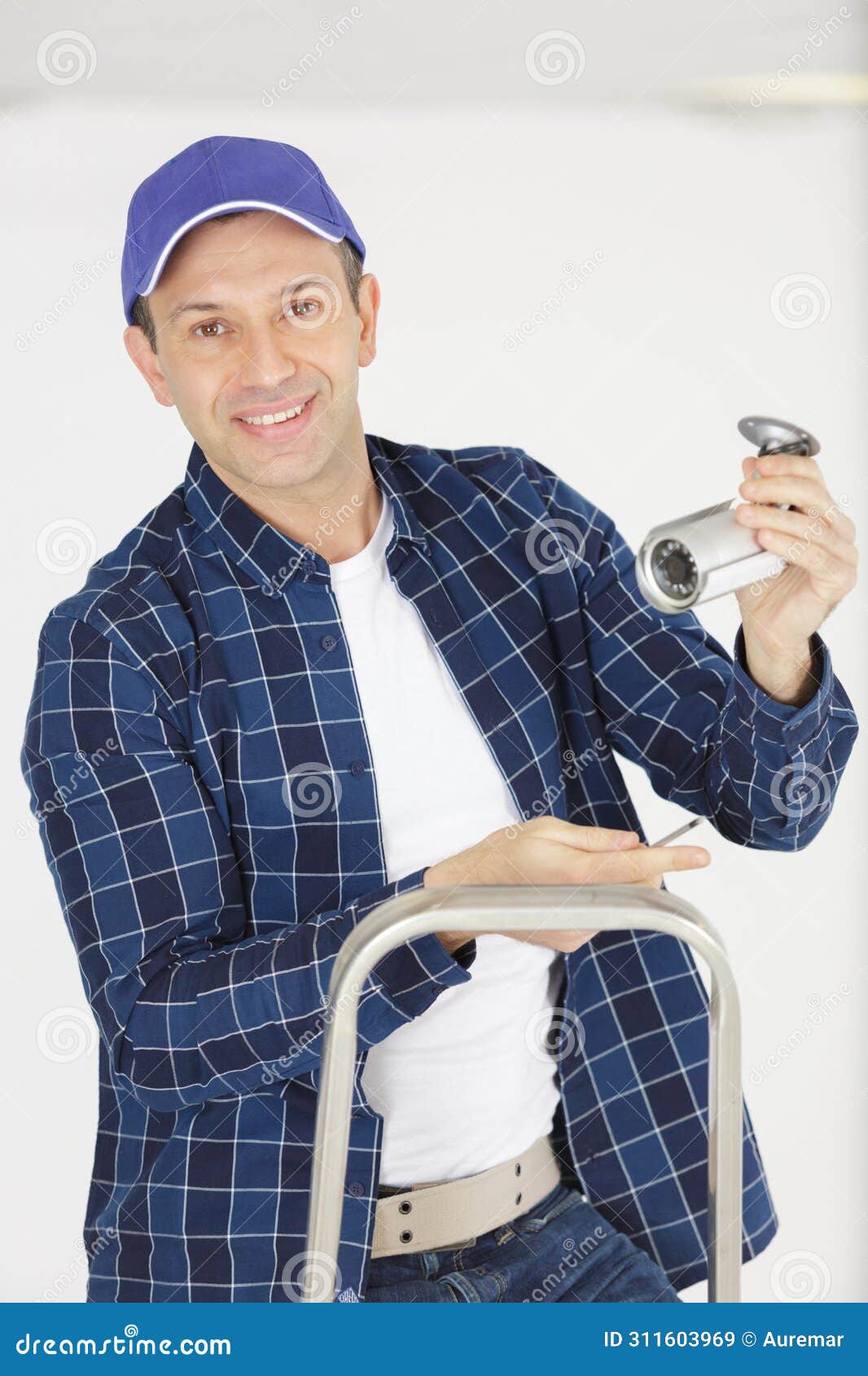 Happy Contractor Installing Surveillance Cctv Cameras Stock Image ...