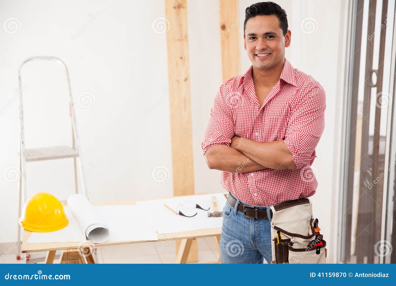 Happy contractor at work stock photo. Image of engineer - 41159870