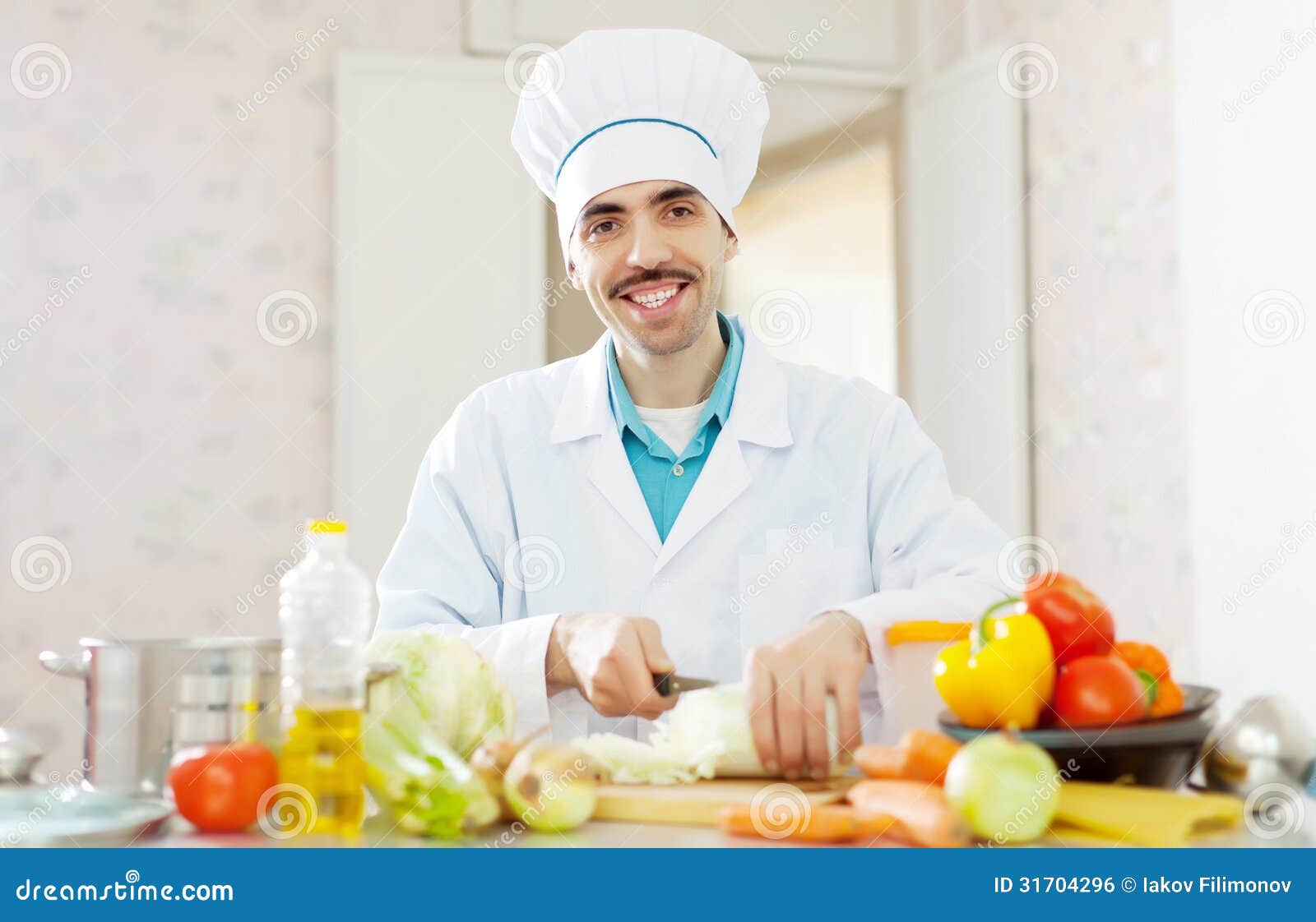 Happy Cook Does Veggie Lunch from Vegetables Stock Photo - Image of ...