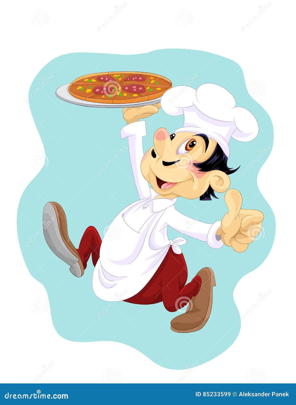 Happy cook with pizza stock vector. Illustration of cartoon - 85233599