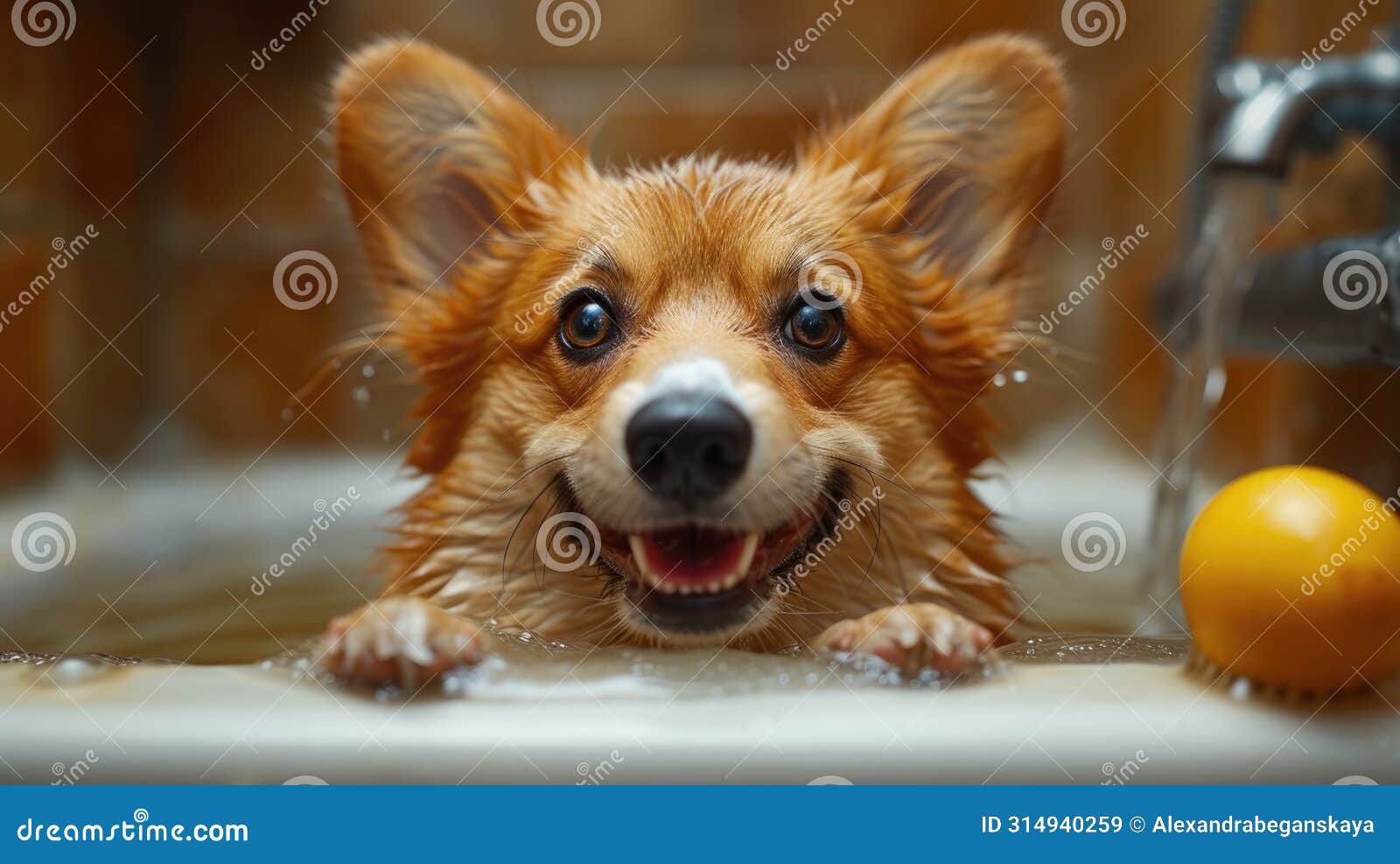 Happy Corgi Enjoying Bath Time with Rubber Duck Stock Illustration ...