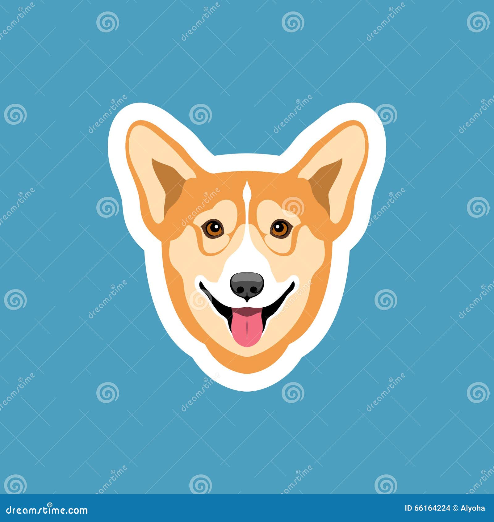 Happy Corgi Dog Head Hand Drawn Illustration. Ink Black And White ...