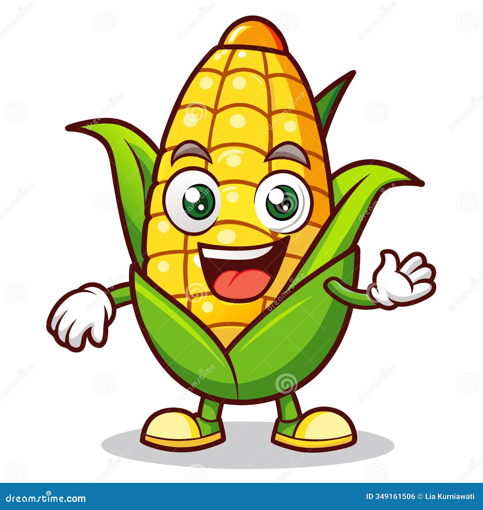 Happy Corn Cartoon Character Waving Stock Vector - Illustration of ...