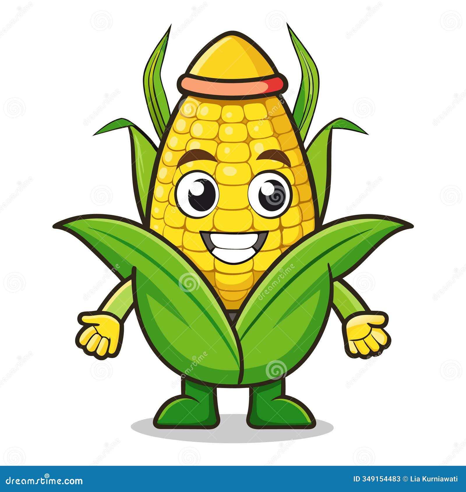 Happy Corn Cob Cartoon Character with Leaves and Hat Stock Vector ...