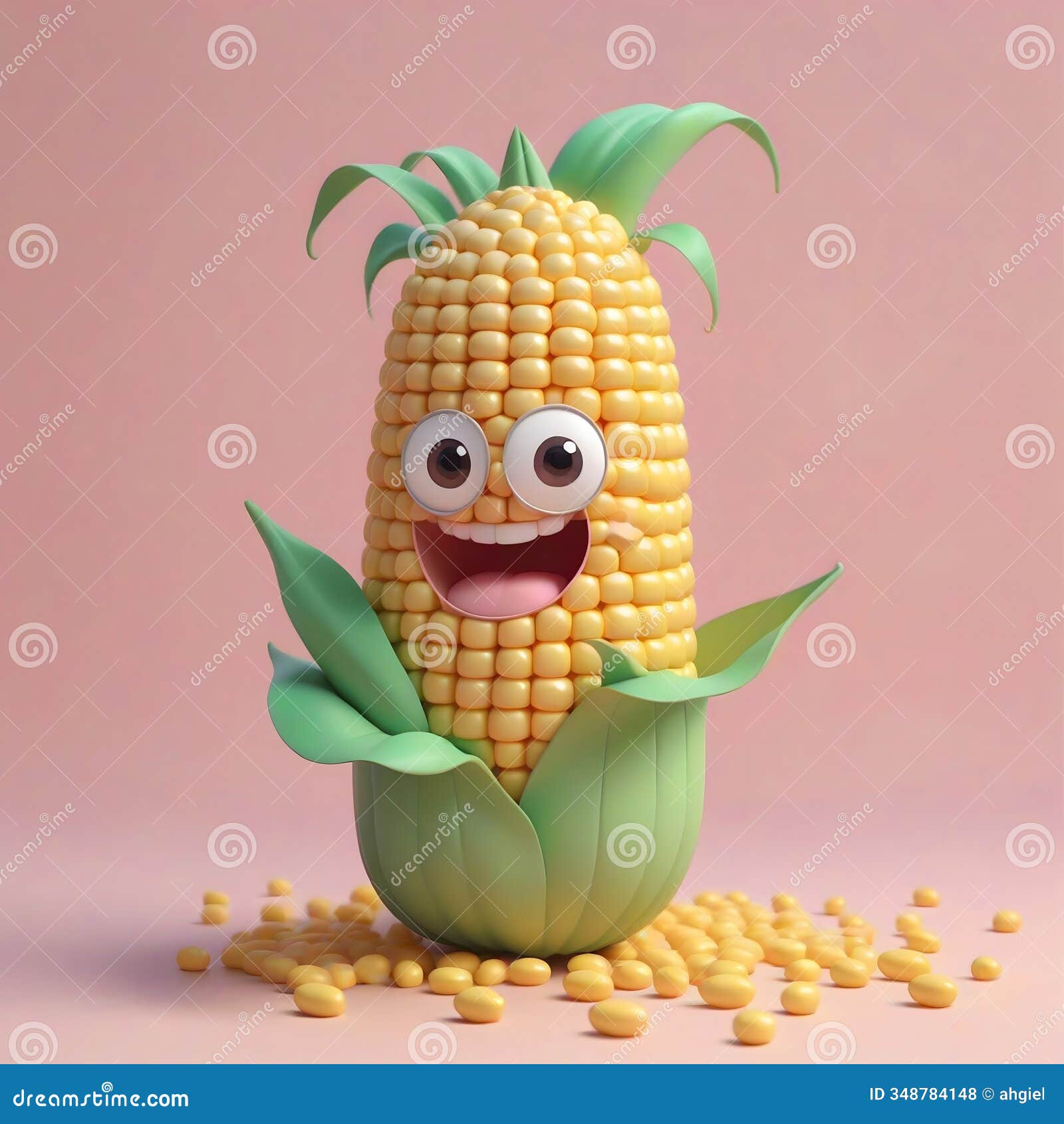 Happy Corn Cob Cartoon with Kernels on Pink Background Stock ...