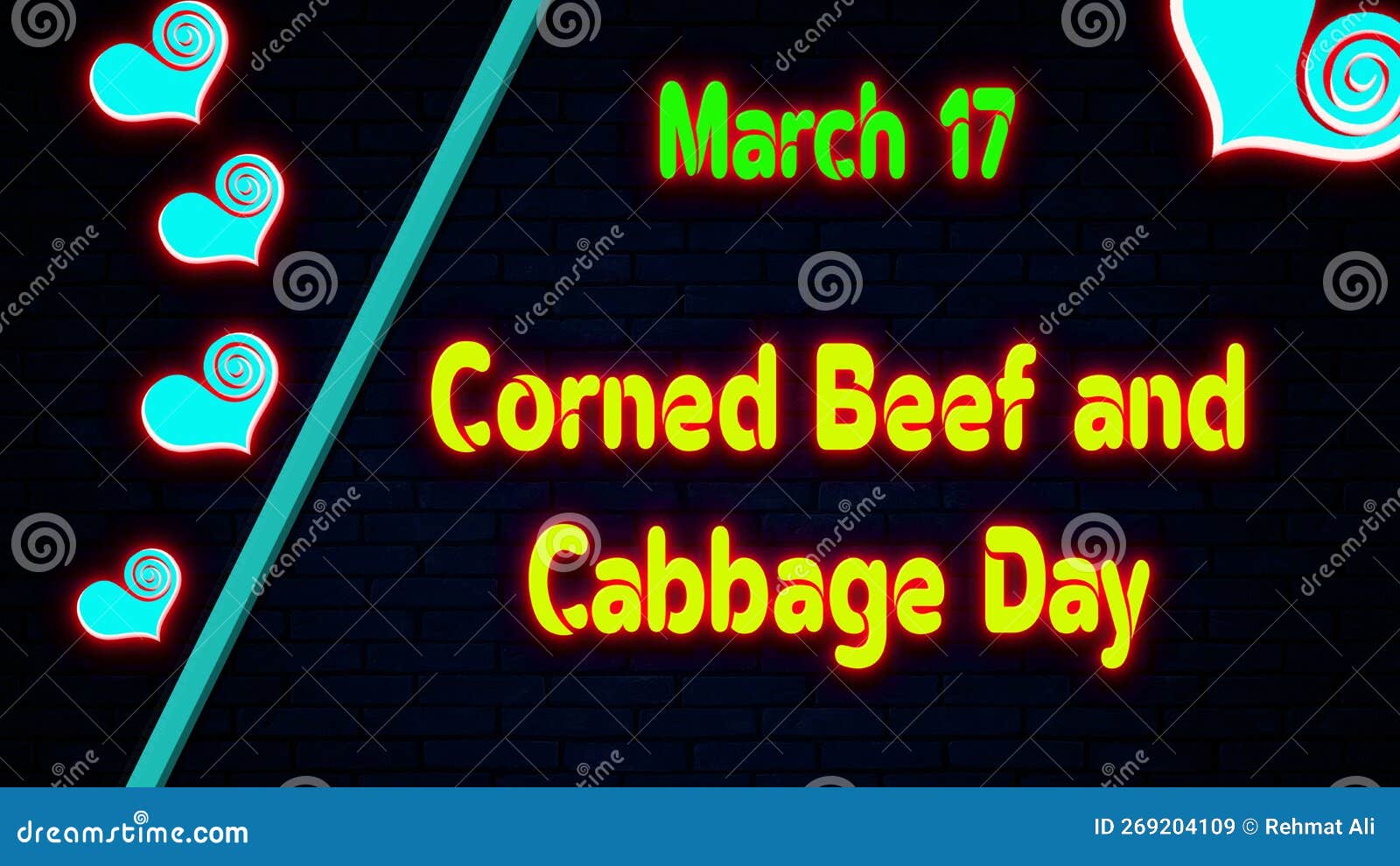 Happy Corned Beef and Cabbage Day, March 17. Calendar of February Neon ...