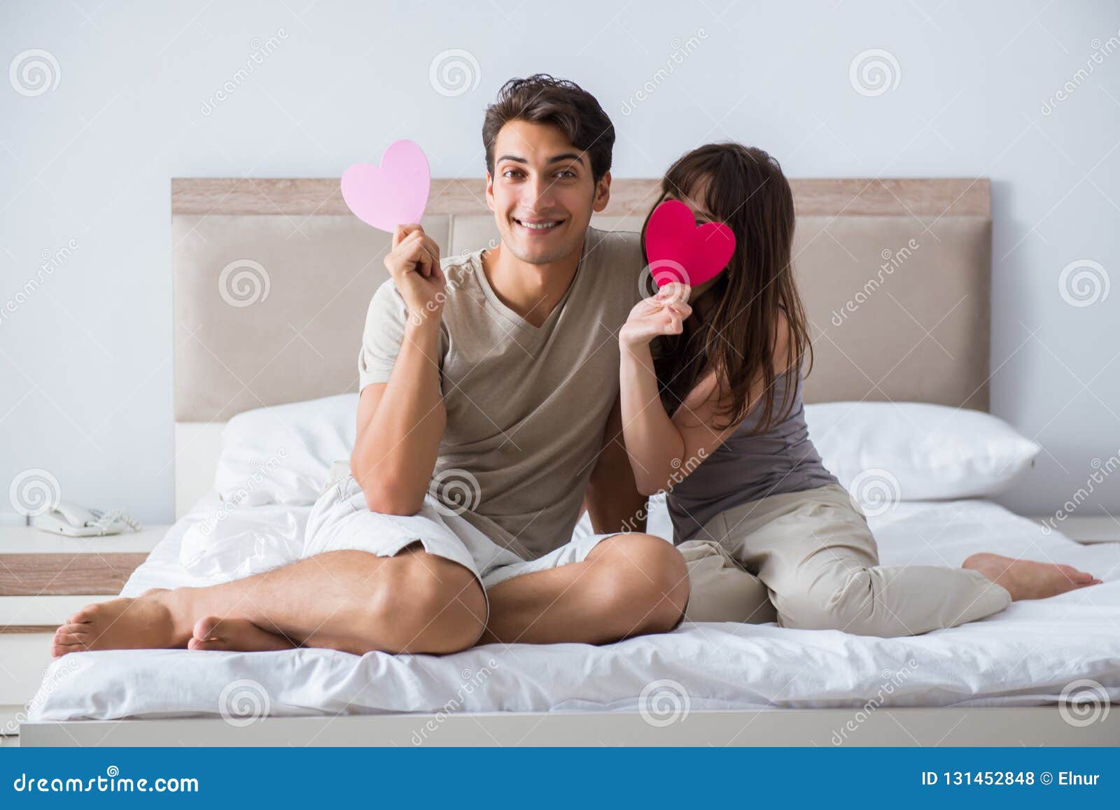 The Happy Couple in the Bed Stock Photo - Image of cheerful, excited ...