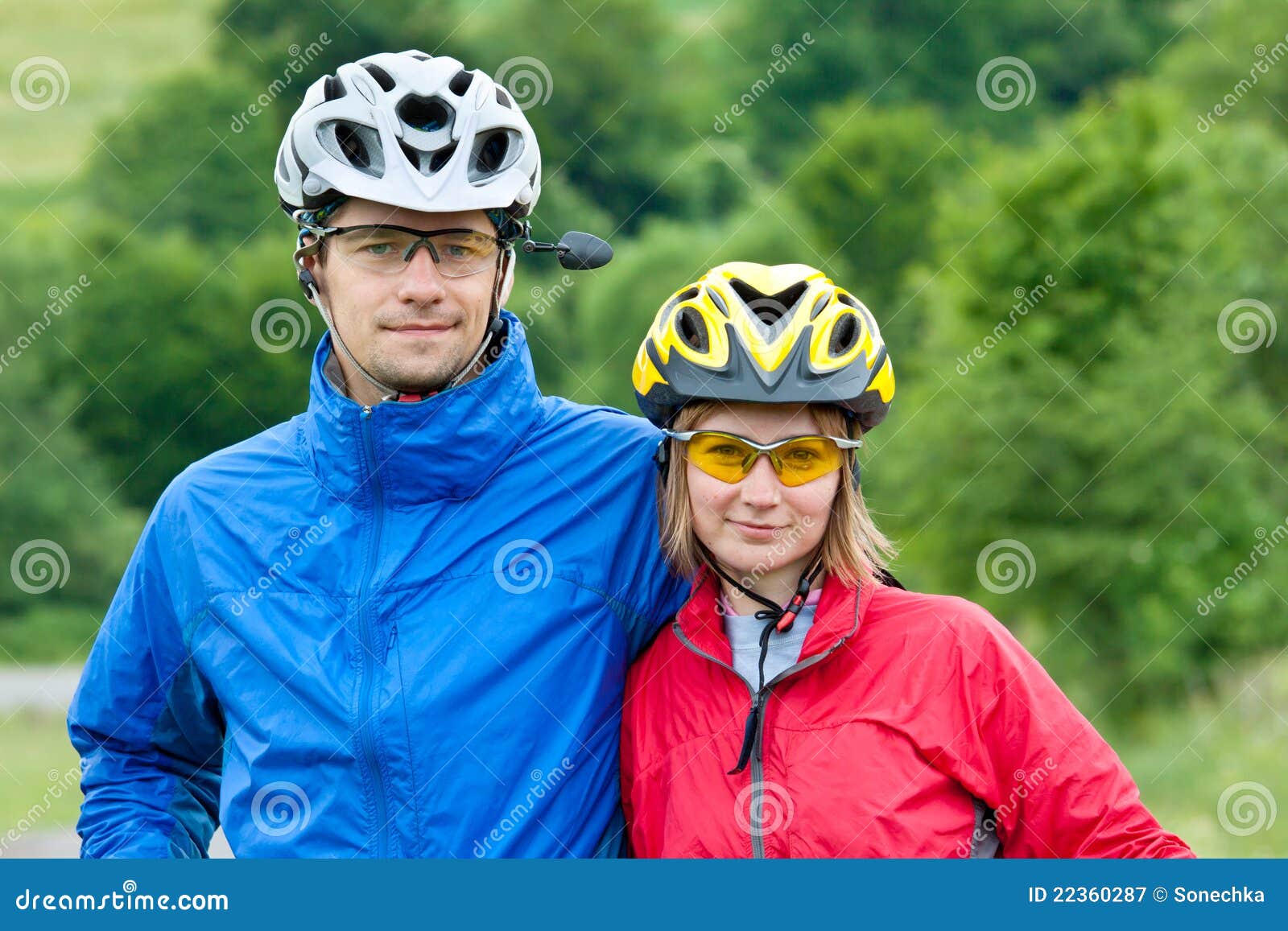 Happy Couple in Bike Helmets Stock Image - Image of bike, emotion: 22360287