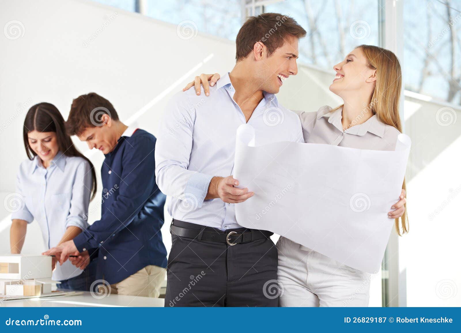Happy Couple with Building Plan Stock Image - Image of couple ...