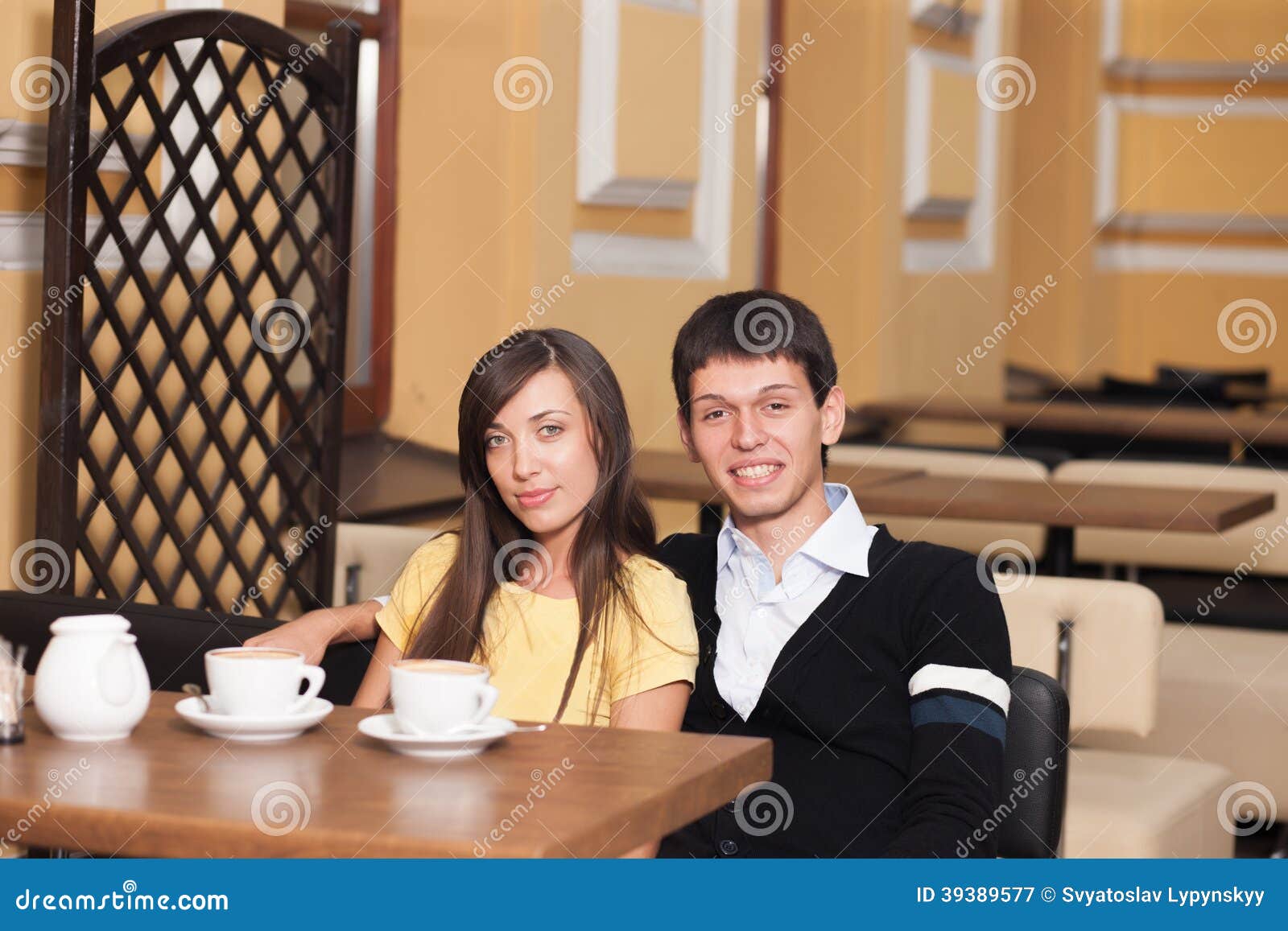 Happy couple in cafe stock image. Image of girl, restaurant - 39389577
