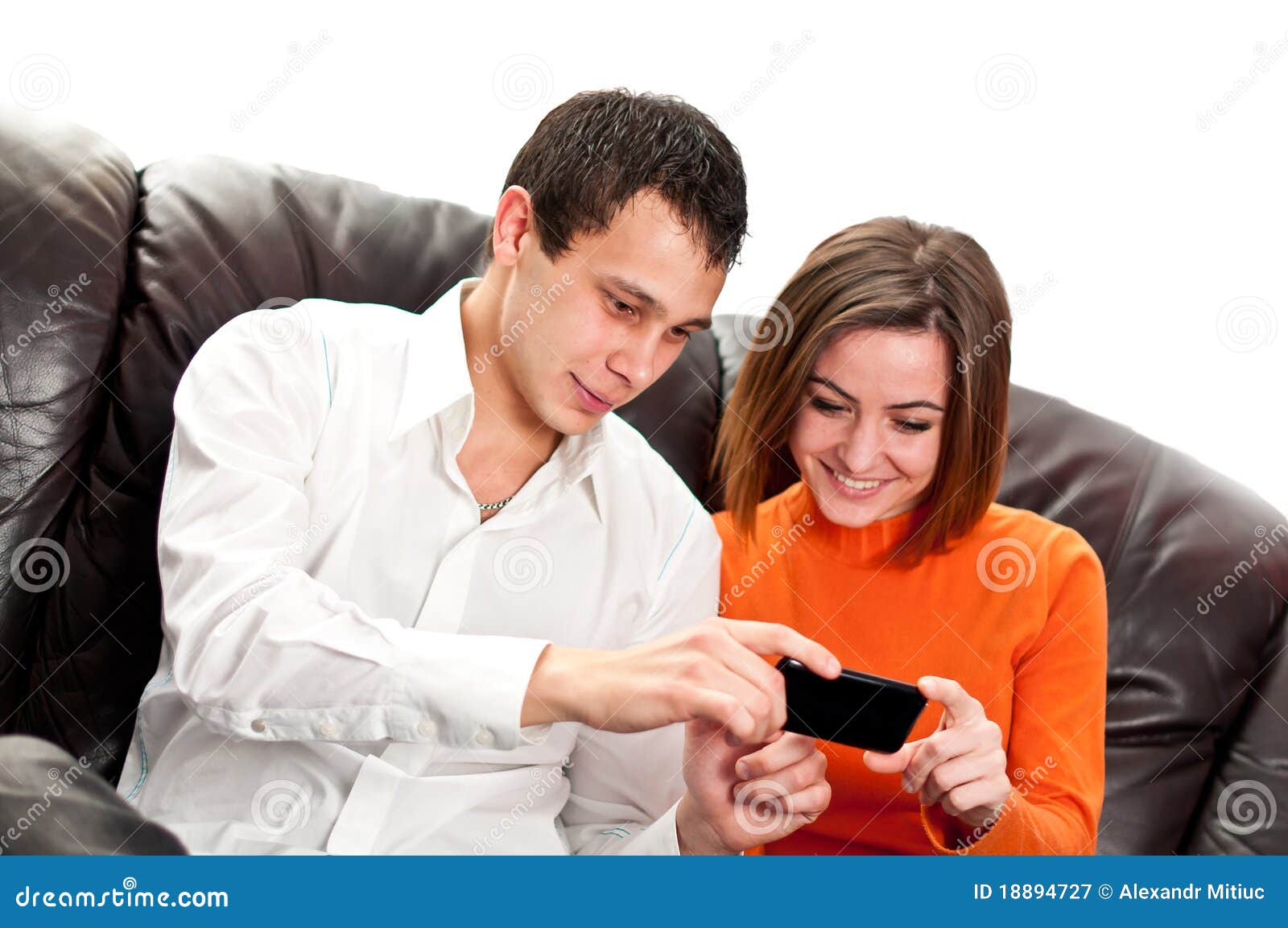 Happy Couple with Cellular Phone Stock Image - Image of beautiful, hand ...