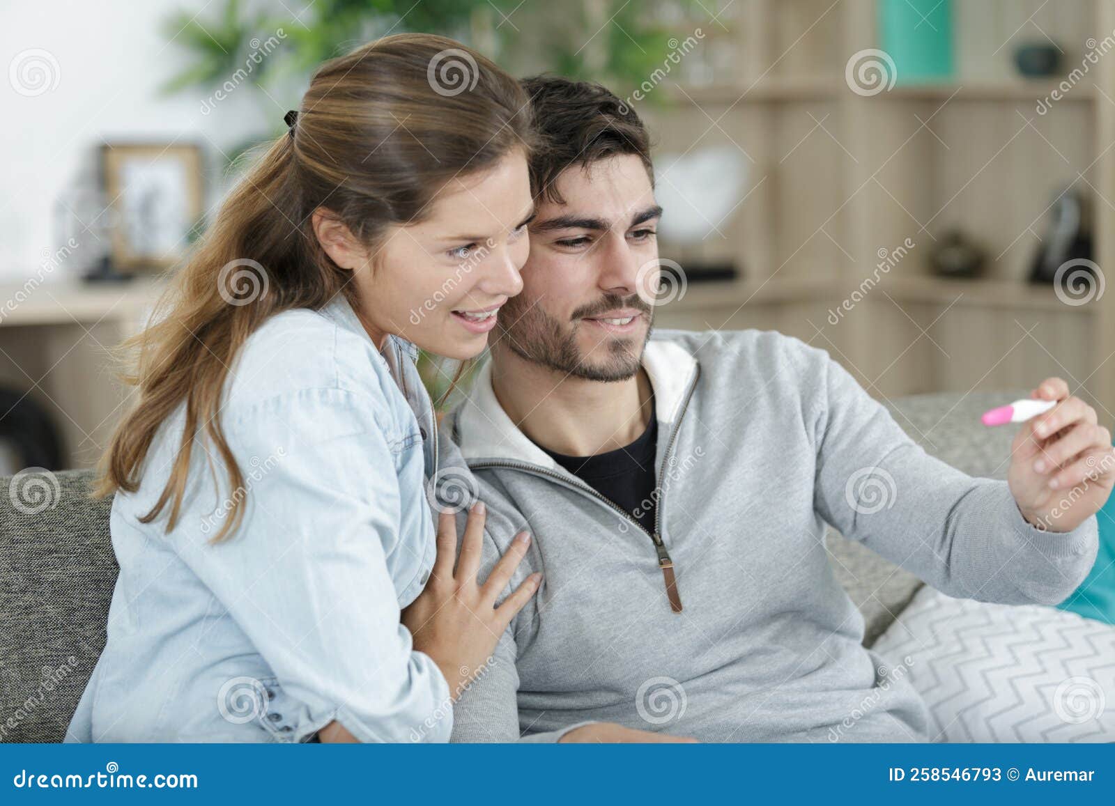 Happy Couple Checking Pregnancy Test Stock Image - Image of parentface ...