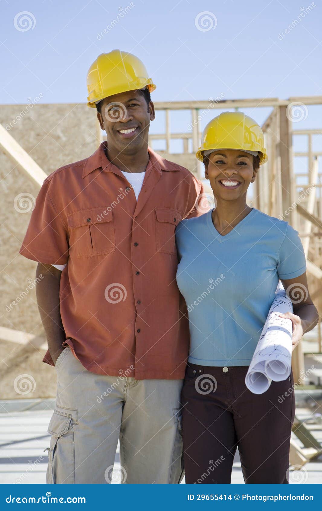 Happy Couple at Construction Site Stock Photo - Image of ethnicity ...