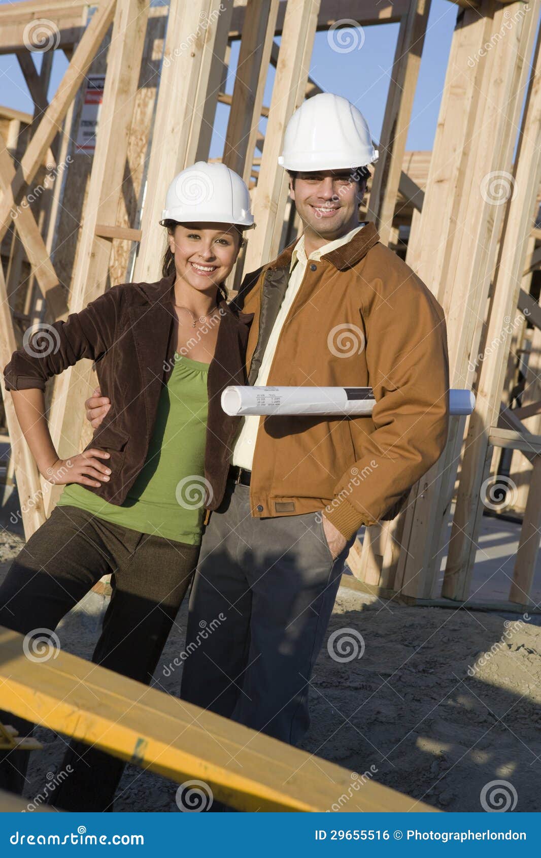Happy Couple at Construction Site Stock Photo - Image of developing ...