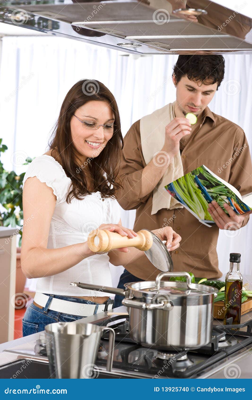 Happy Couple Cook Together in Modern Kitchen Stock Photo - Image of ...