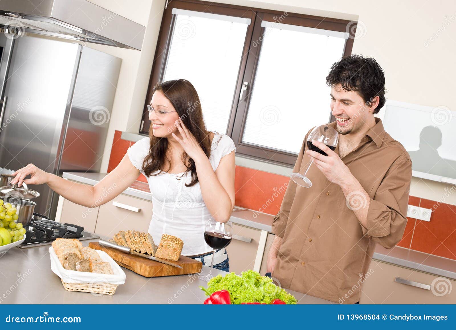 Happy Couple Cook Together in Modern Kitchen Stock Photo - Image of ...