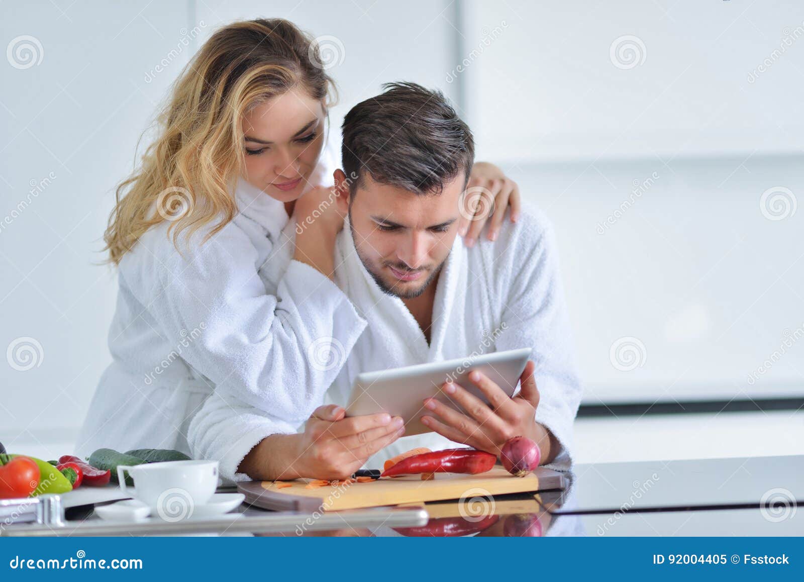 Happy Couple Cooking Breakfast Together in the Kitchen Stock Image ...