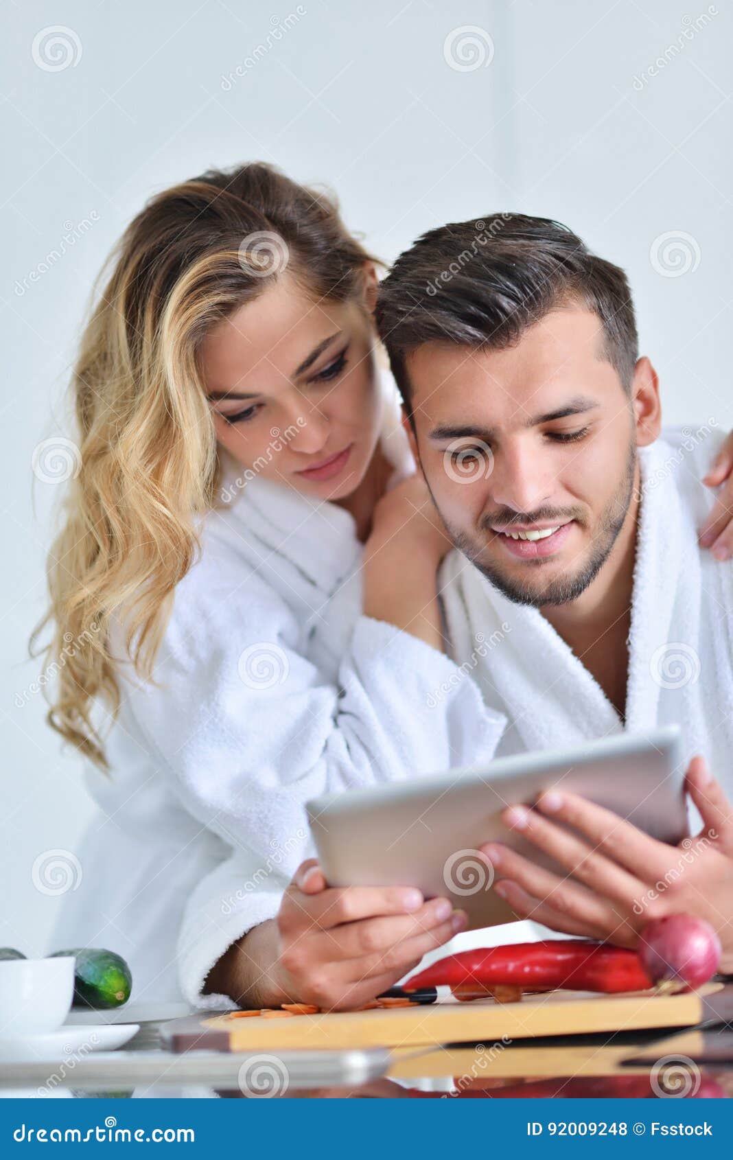 Happy Couple Cooking Breakfast Together in the Kitchen Stock Photo ...