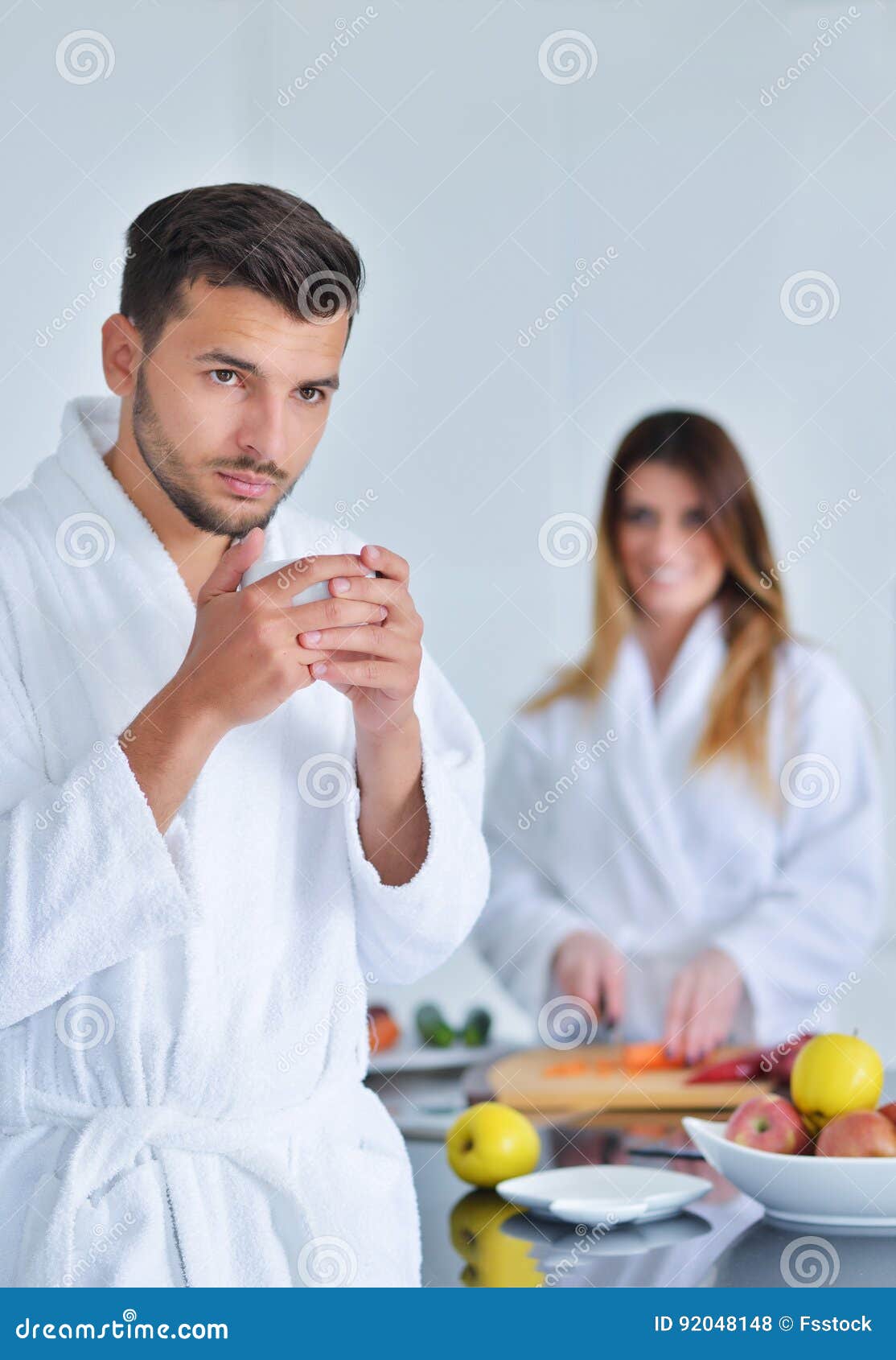 Happy Couple Cooking Breakfast Together in the Kitchen Stock Photo ...