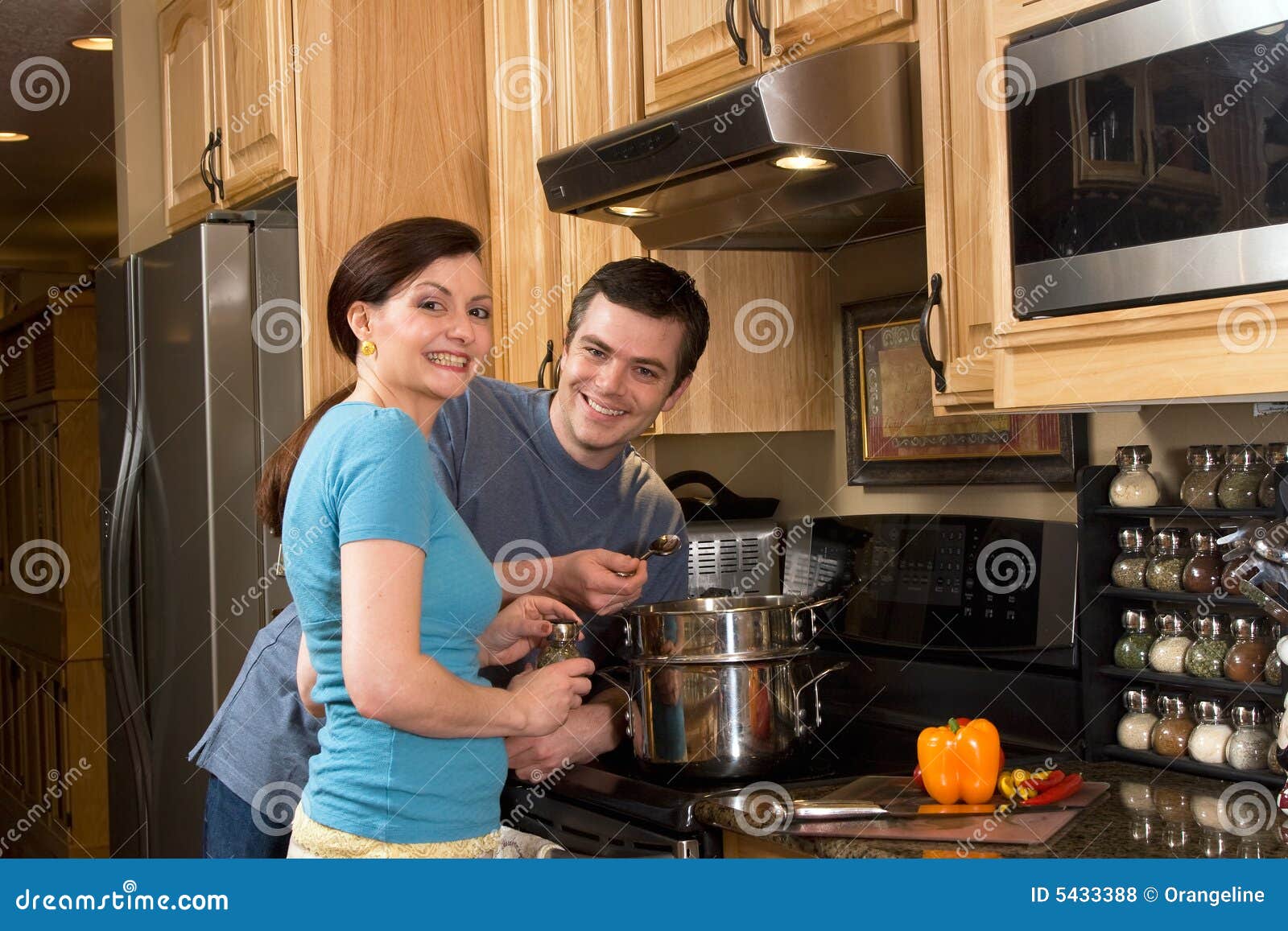 Happy Couple Cooking in the Kitchen - Horizontal Stock Photo - Image of ...