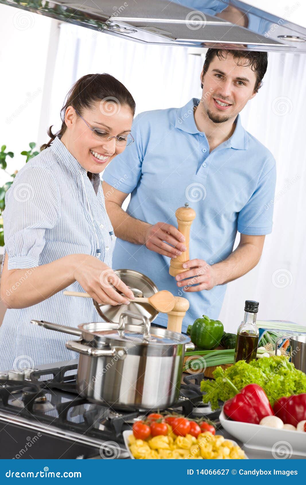 Happy Couple Cooking in Modern Kitchen Stock Image - Image of together ...